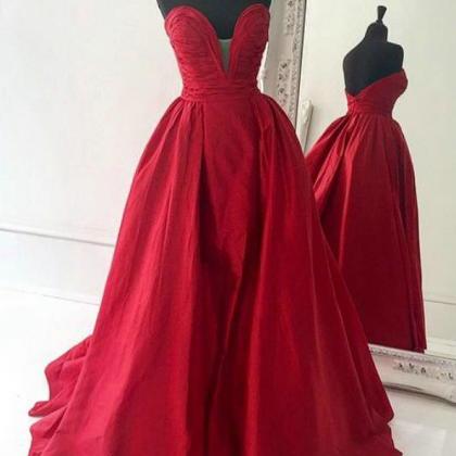Decent Sweetheart Satin Court Train Red Ball Gown Prom Dress on Luulla