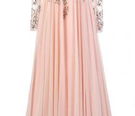 Blush Pink Long Sleeves Floor-length Chiffon Dress Prom Dress, Evening Gown, Homecoming Dress ...