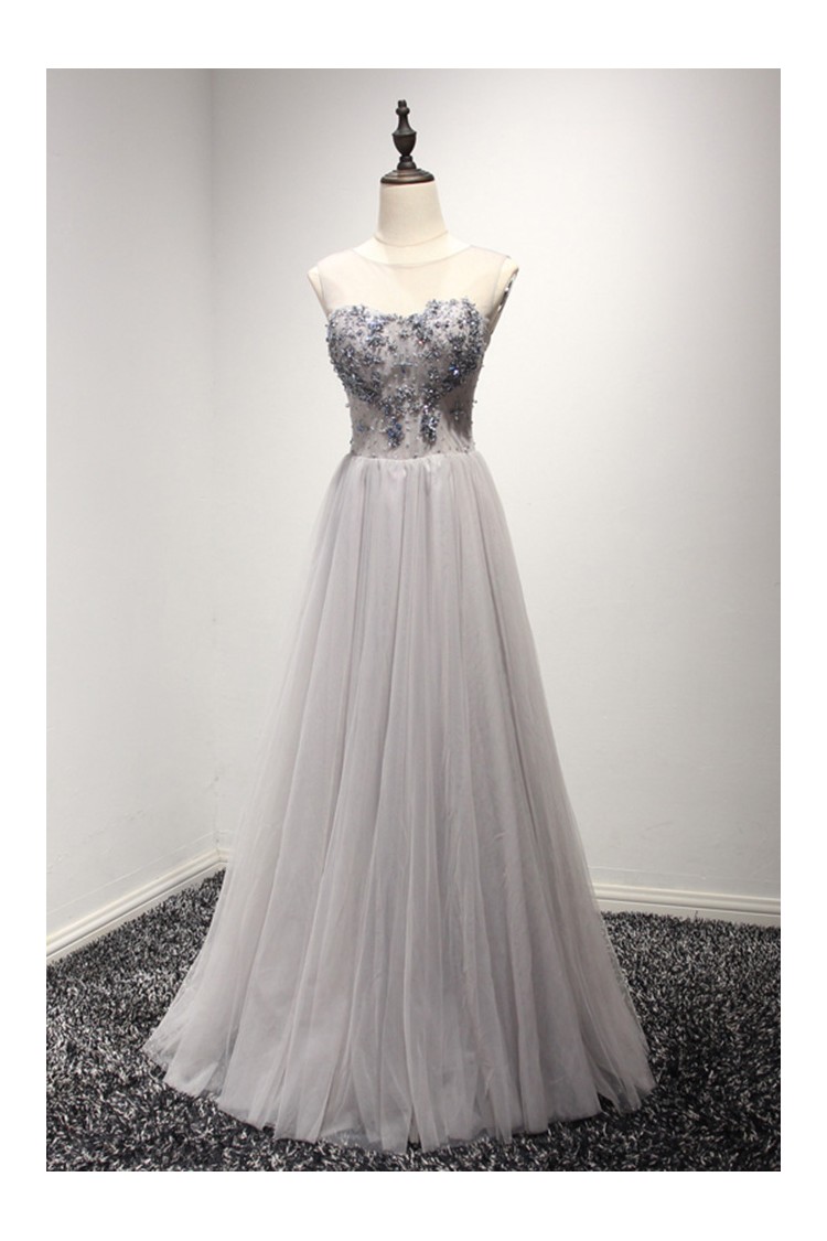 Long Grey Shining Prom Dress Simple With Beading on Luulla