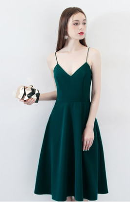 Dark Green Party Dress V-neck Evening Dress Spaghetti Straps Formal ...