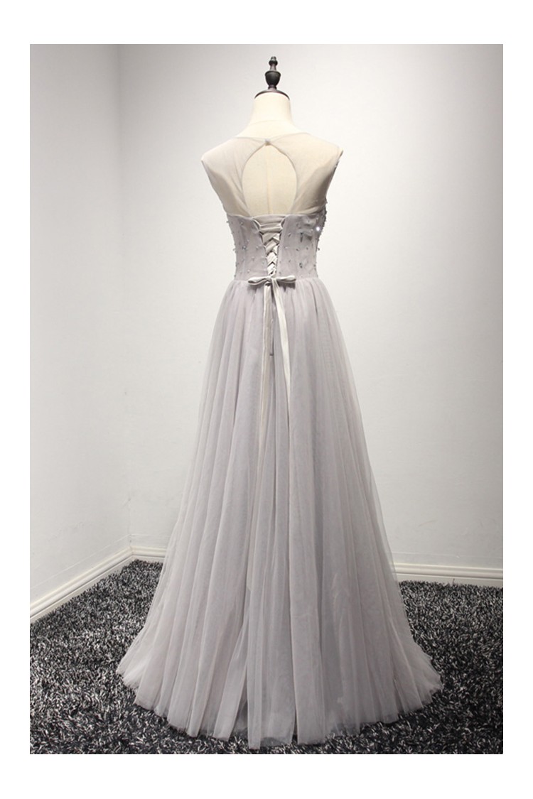 Long Grey Shining Prom Dress Simple With Beading on Luulla
